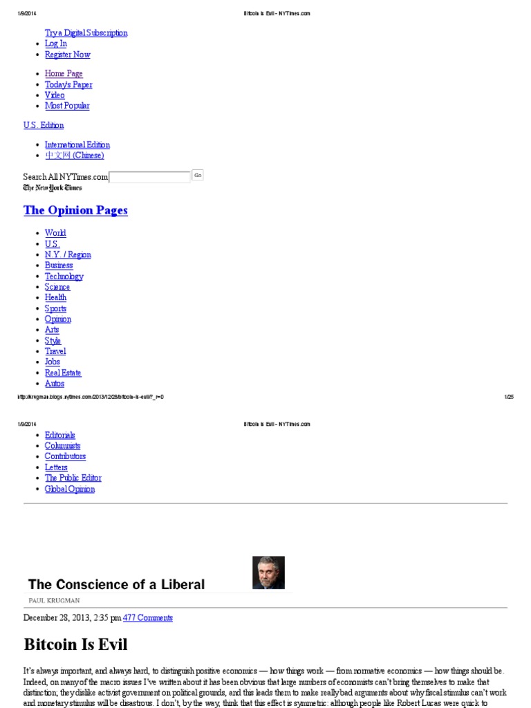 Bitcoin Is Evil - NYTimes | PDF | Bitcoin | Paul Krugman