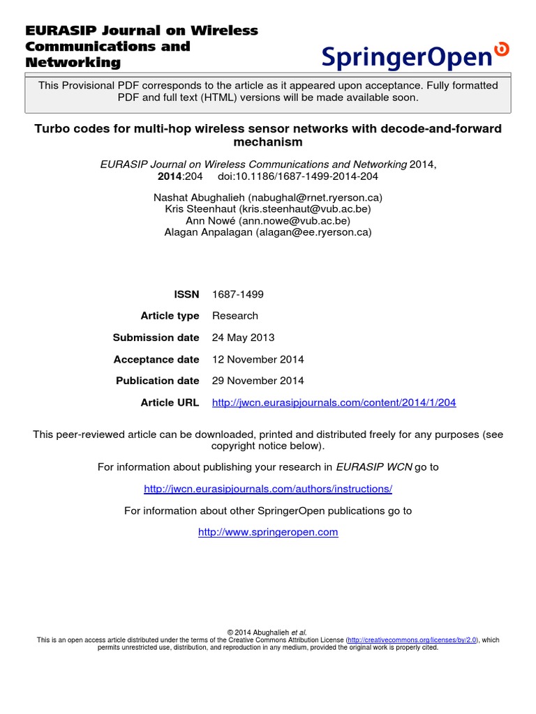 Turbo Codes For Multi-Hop Wireless Sensor Networks With Dandf Mechanism ...