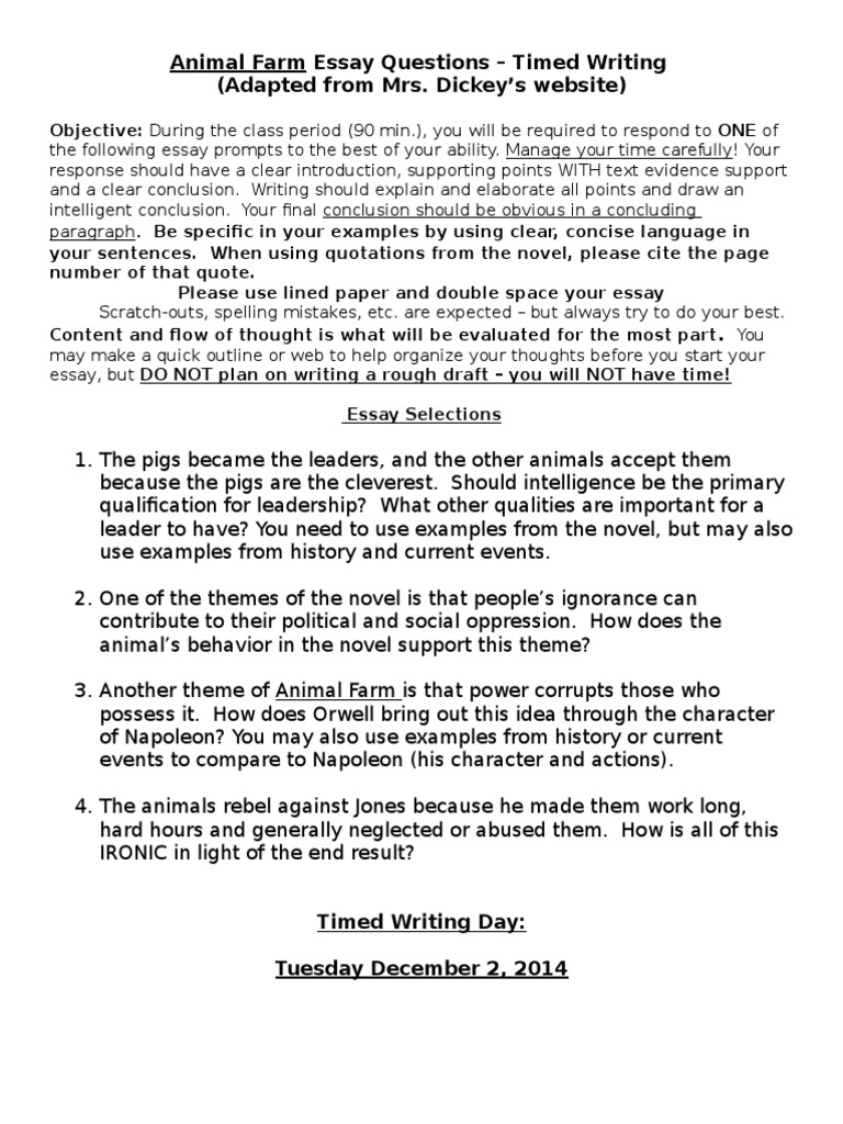 Animal Farm Essay Questions | PDF