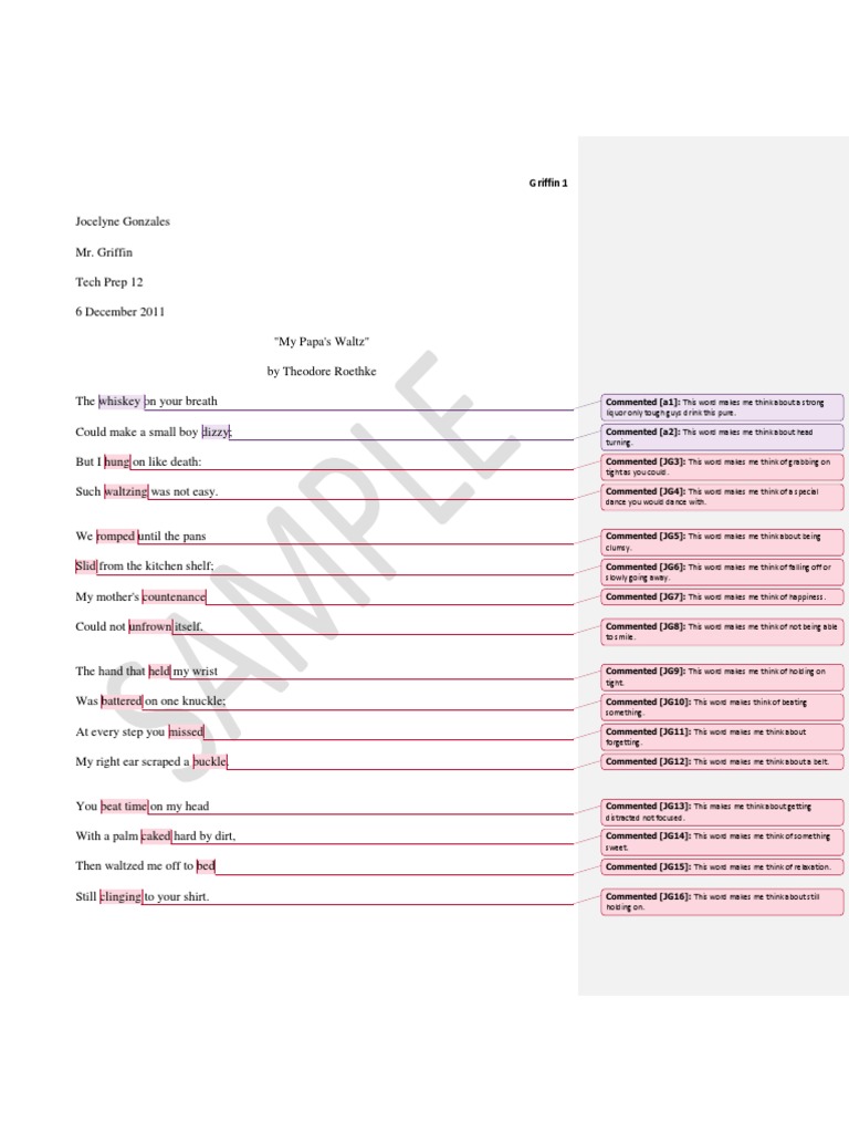 Analysis of "My Papa's Waltz" Poem | PDF | Language Arts & Discipline