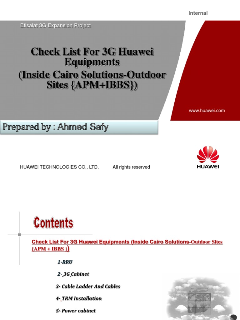 Check List For 3G Huawei Equipments (Outdoor Site APM+IBBS-1099) | PDF ...