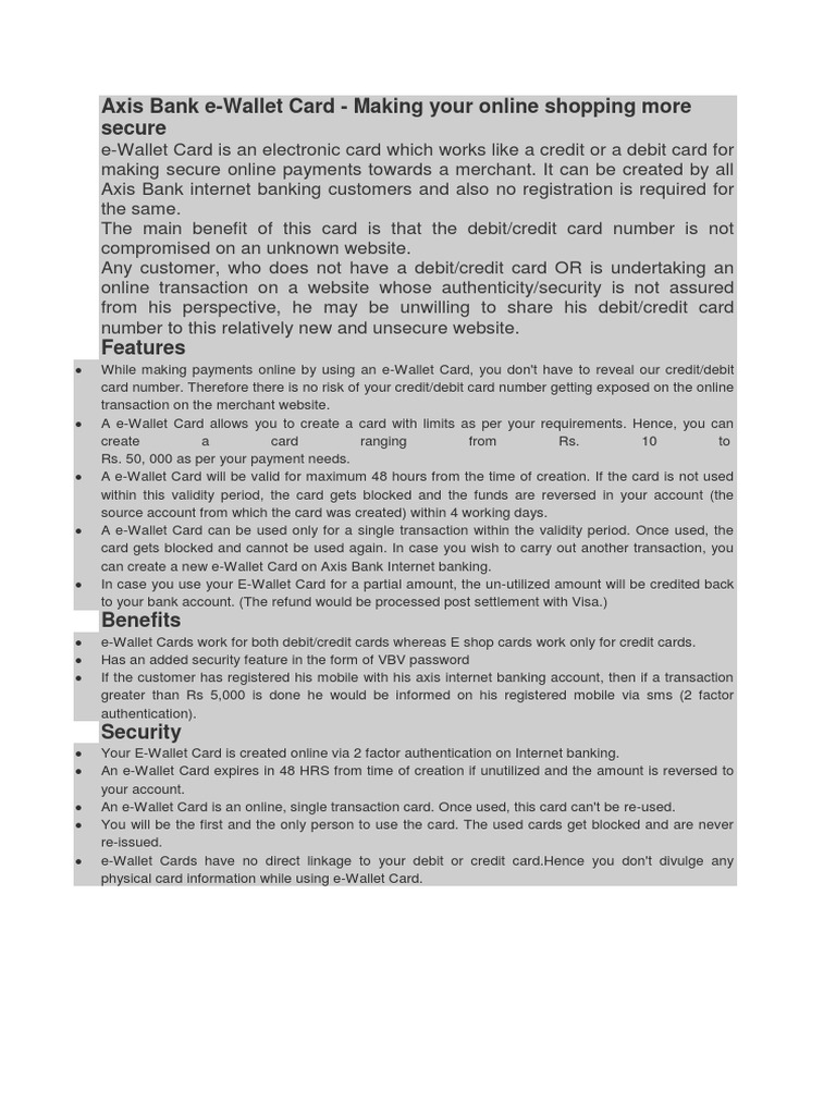 Axis Ewallet | PDF | Debit Card | Debits And Credits