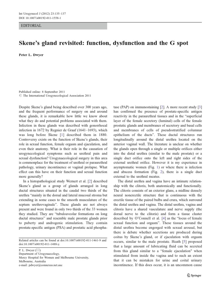 Skene's Gland Revisited - Function, Dysfunction and The G Spot | PDF ...