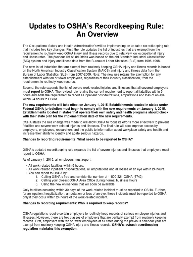 Updates To OSHA's Recordkeeping Rule | PDF | Occupational Safety And ...
