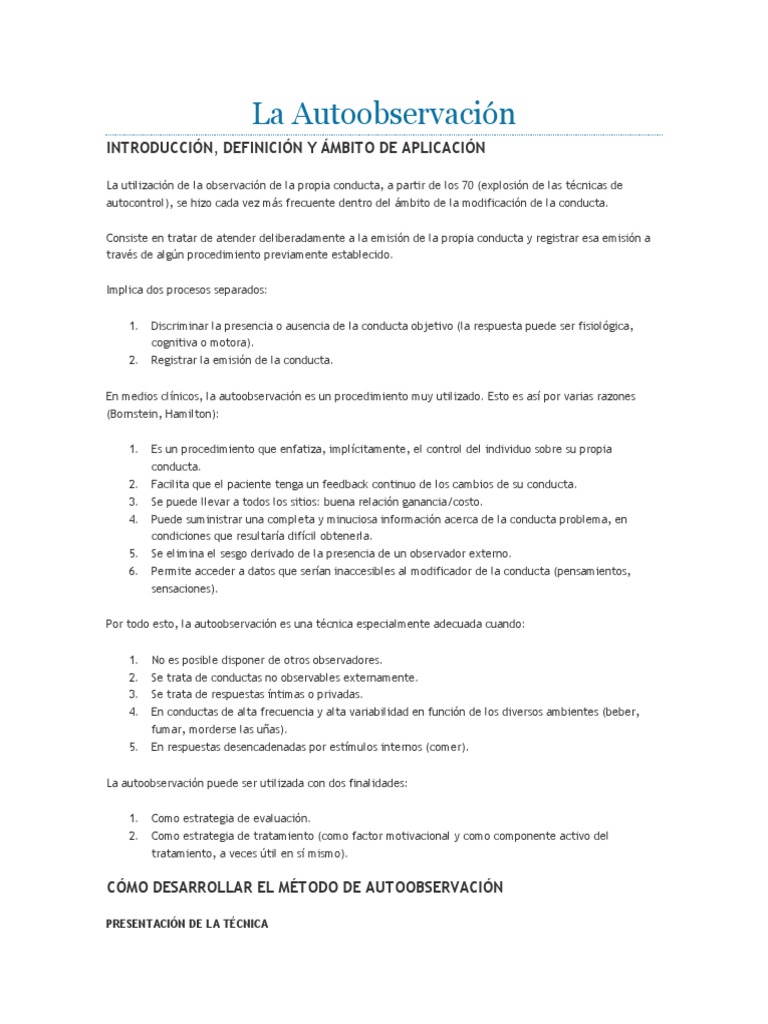 La Autoobservación | PDF | Comportamiento | Motivación