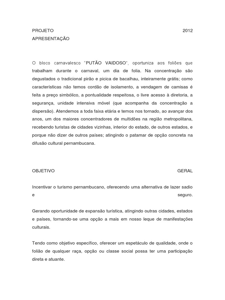 Projeto MODELO DE EVENTOS | PDF | Turismo | Festivais (incluindo Carnaval)