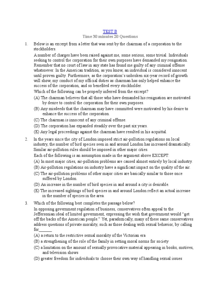 Time 30 Minutes 20 Questions: Test B | PDF | Infants | The United States