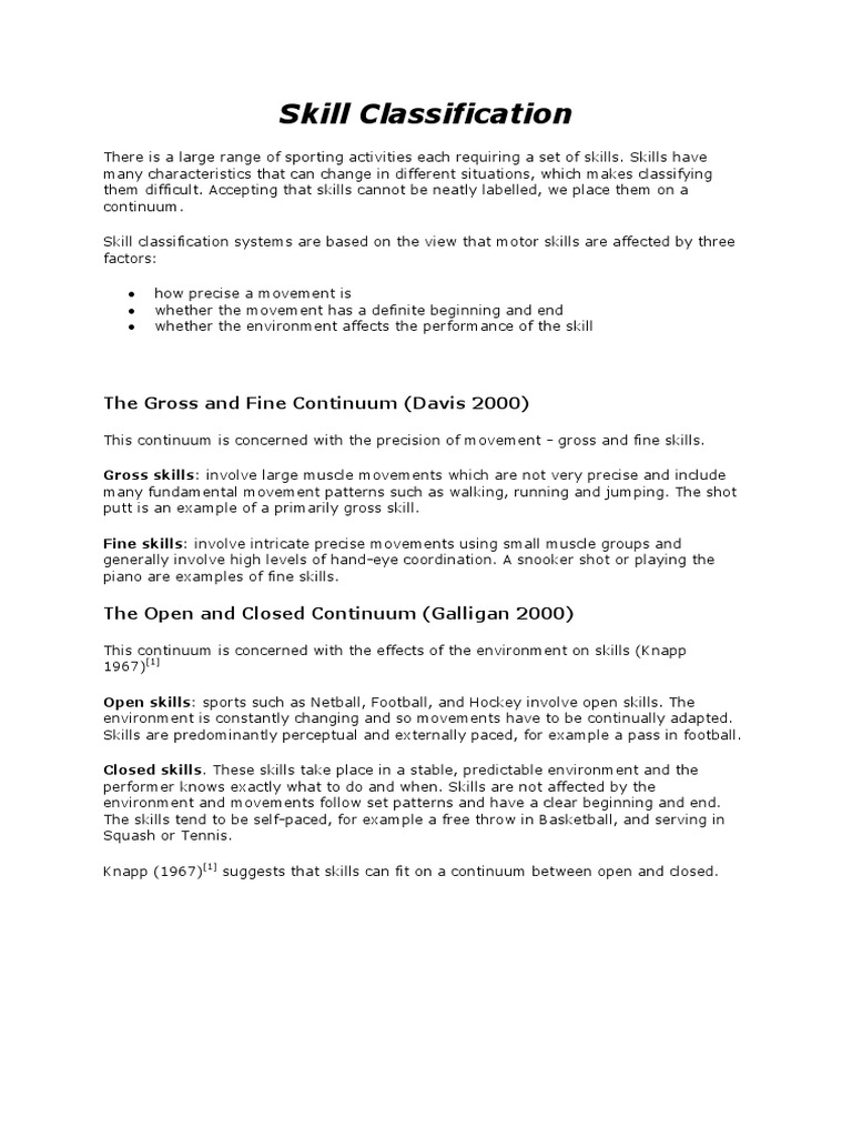 Skill Classification Continuum | PDF | Attention | Neuroscience