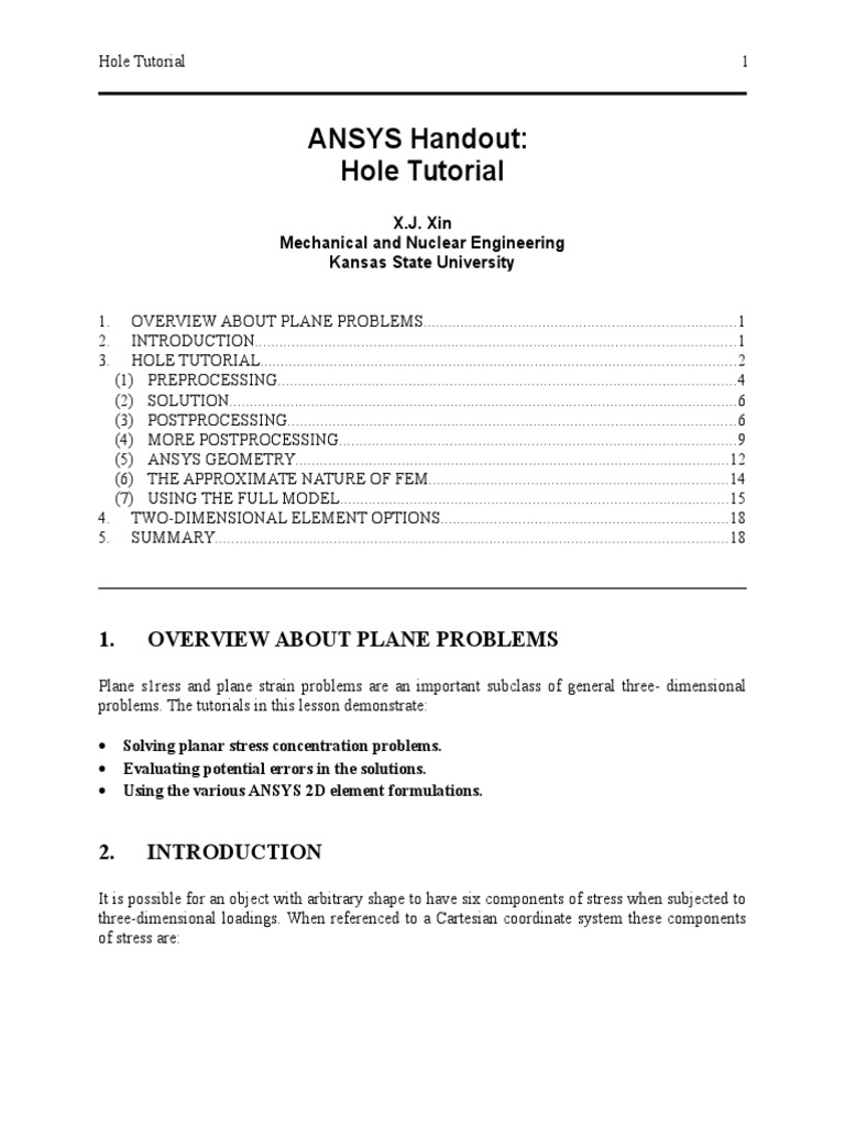 ANSYS Hole Tutorial Guide | PDF | Stress (Mechanics) | Finite Element ...