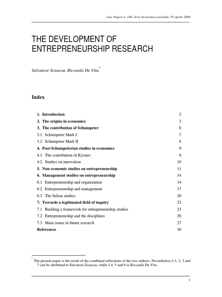 The Development of Entrepreneurship Research: Index | PDF ...