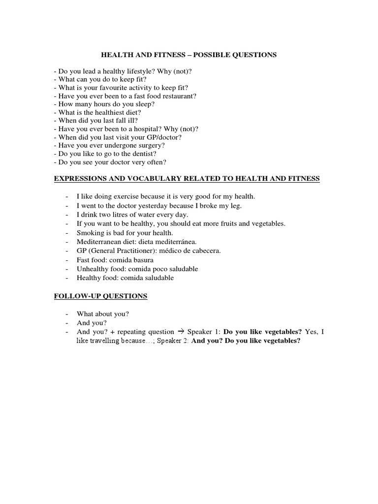 HEALTH and Fitness Questions | PDF | Wellness | Lifestyle