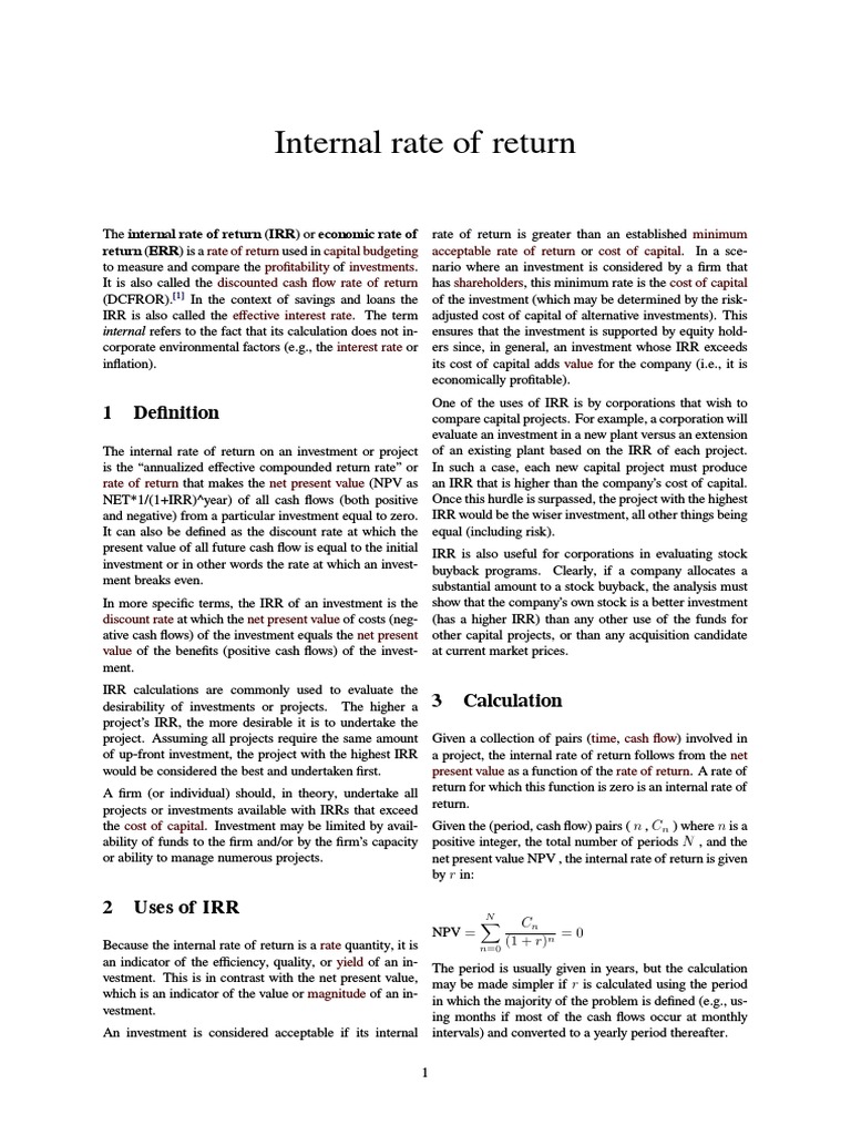 Internal Rate of Return | PDF | Internal Rate Of Return | Corporations