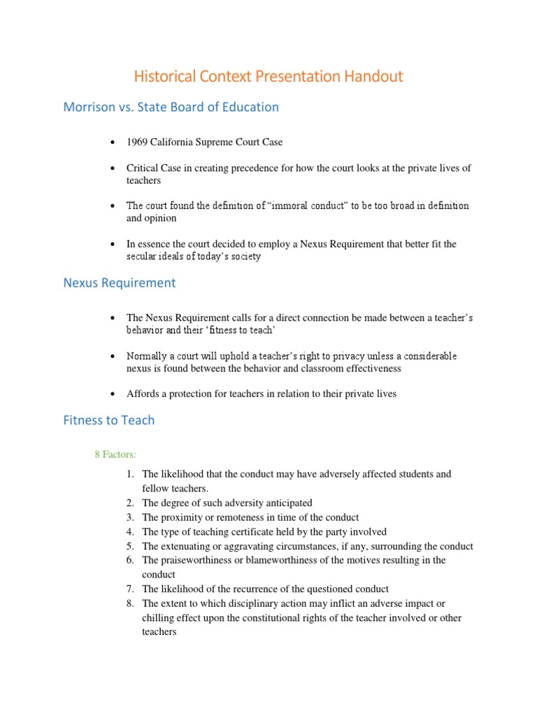 Historical Context Presentation Handout: Morrison vs. State Board of ...