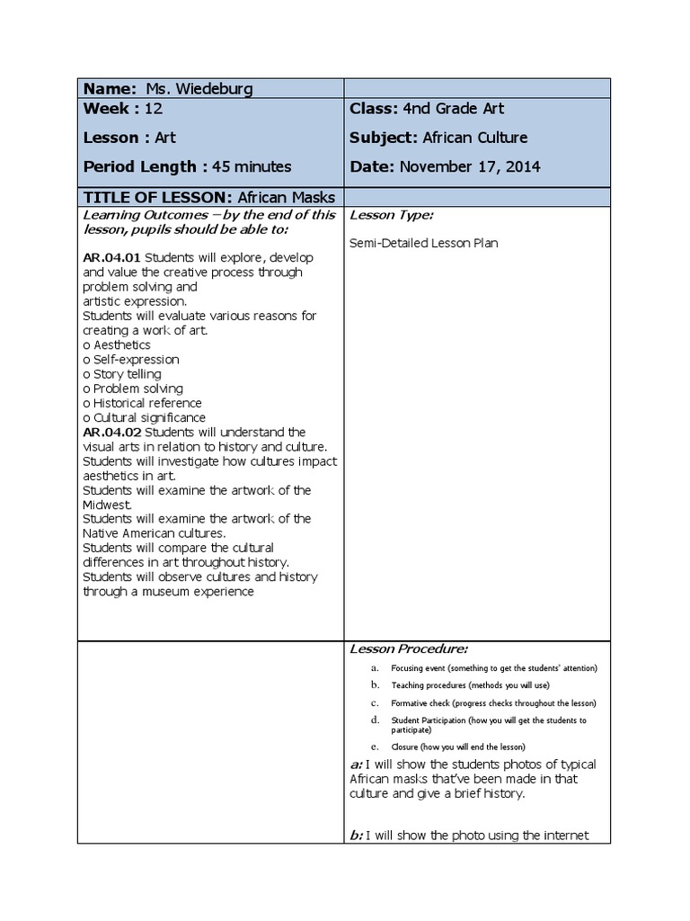 African Masks Lesson Plan for Kids | PDF