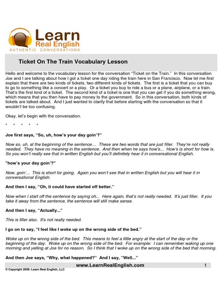 Ticket On The Train Vocabulary | PDF