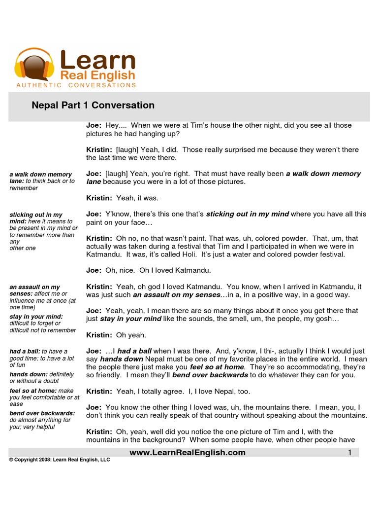 Nepal Part 1 Conversation | PDF | Leisure