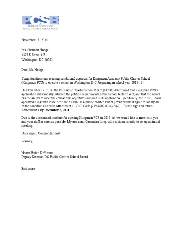 Kingsman Acceptance Letter - FINAL | Board Of Directors | Accounting