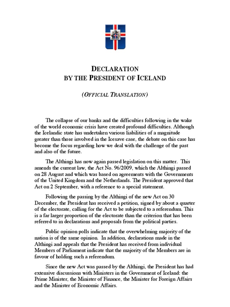 Ice Land Declaration | PDF | Government Information | Government