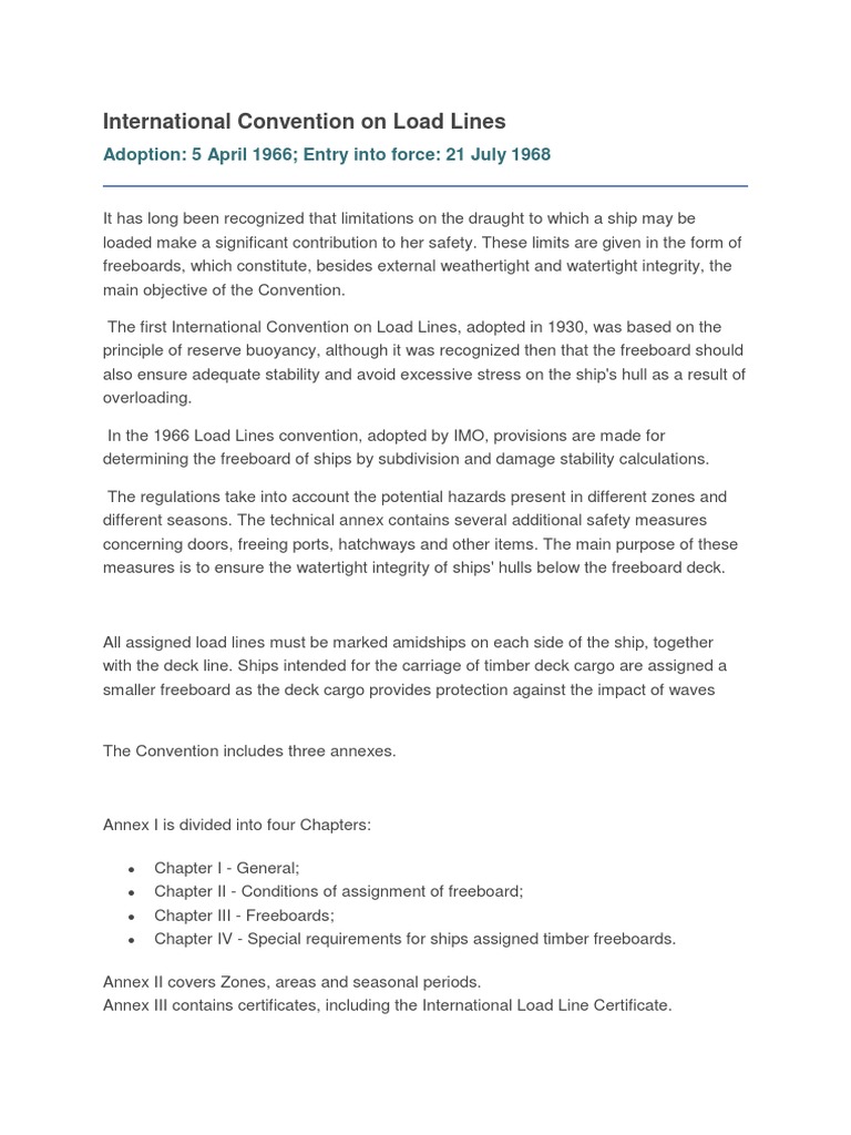 International Convention On Load Lines | PDF | Oil Tanker | Ships