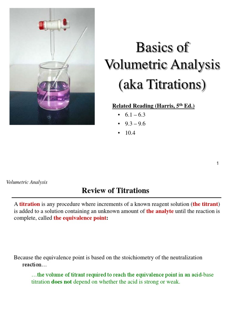 Basics of Volumetric Analysis (Aka Titrations) : Related Reading ...