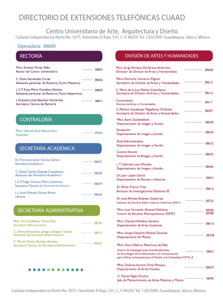Directorio Extensiones Telefonicas CUAAD 2014-A | PDF