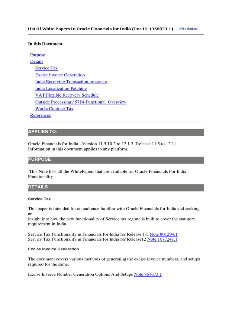 Oracle Financials India White Papers | PDF | Oracle Database | Value ...