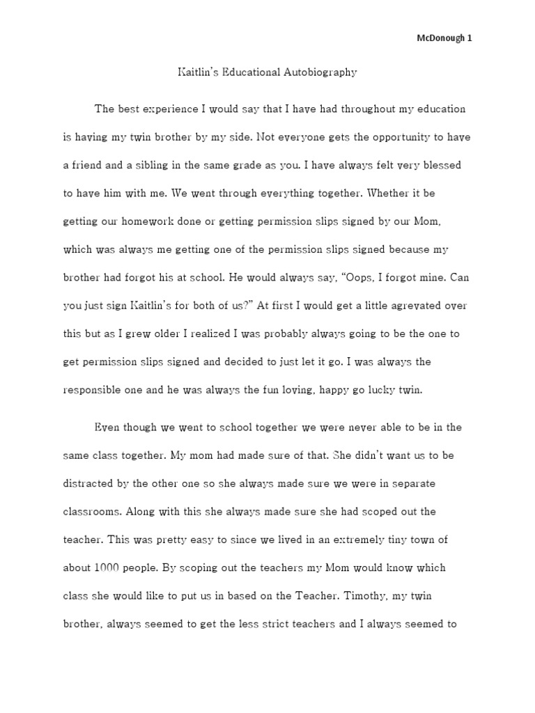 Education Autobiography Final Draft | PDF | Kindergarten | Teachers