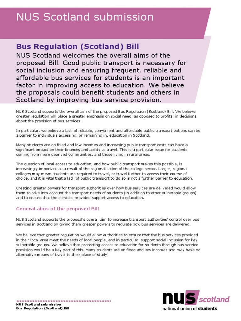 NUS Scotland Submission: Bus Regulation (Scotland) Bill | PDF | Public ...