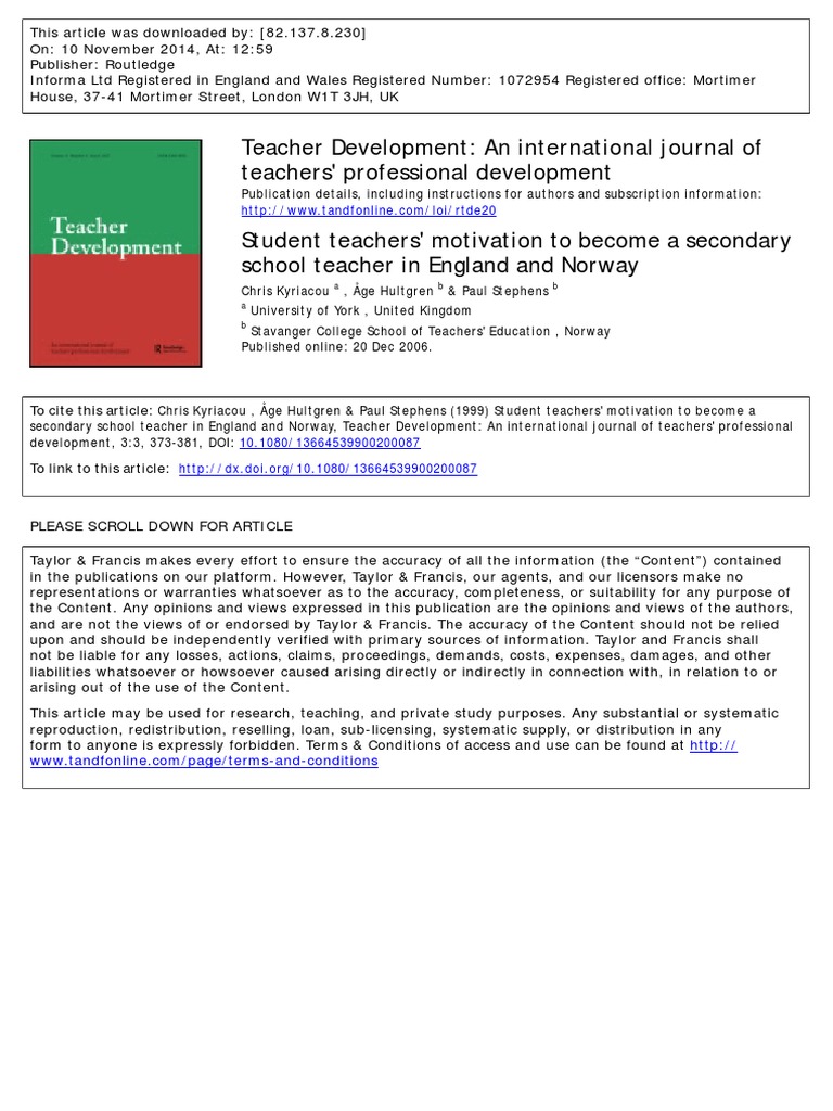 Teacher Development: An International Journal of Teachers' Professional ...