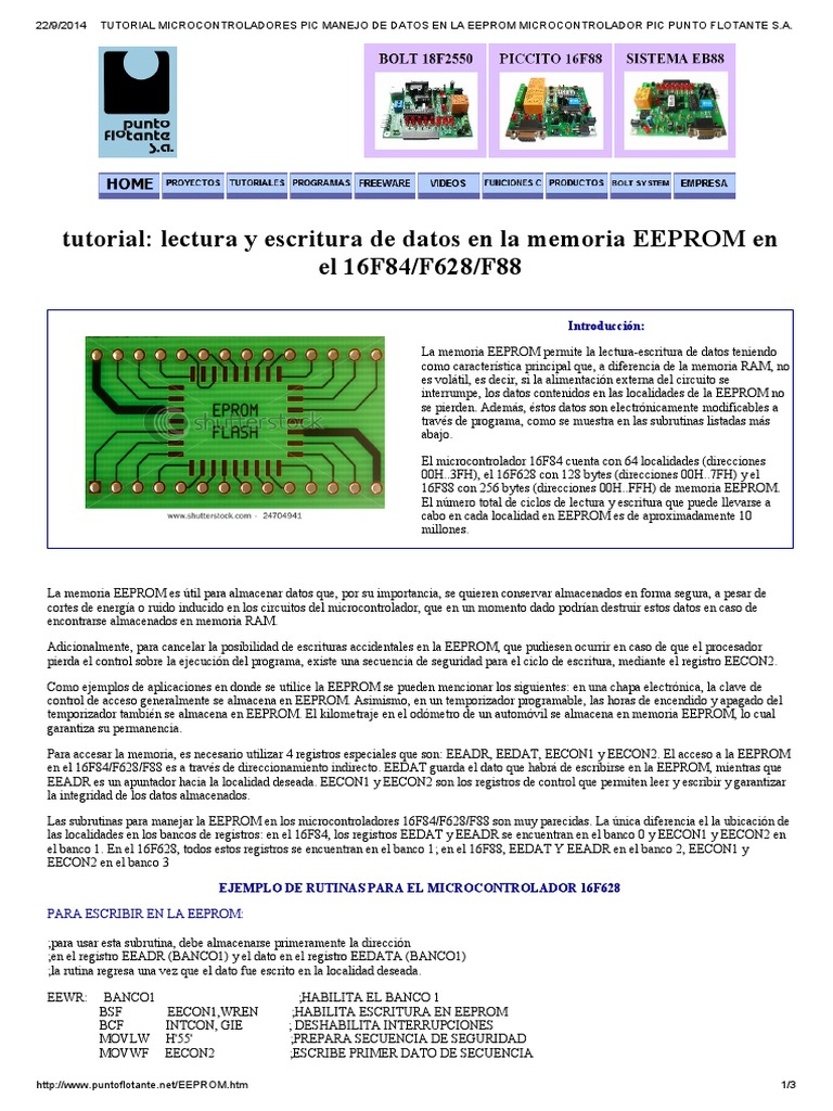 Lectura y escritura de datos en la memoria EEPROM de los ...
