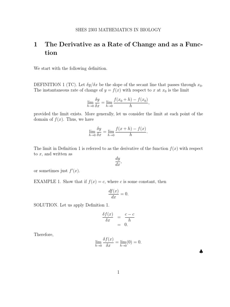 1 The Derivative As A Rate of Change and As A Func-Tion | PDF | Derivative | Functions And Mappings
