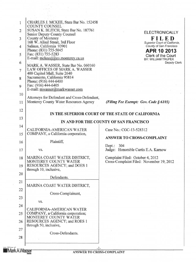 Answer to Cross-complaint Cgc-13-528312 04-10-13 | Mail | United States ...