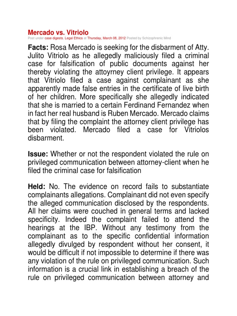 DIGEST Mercado vs. Vitriolo | PDF