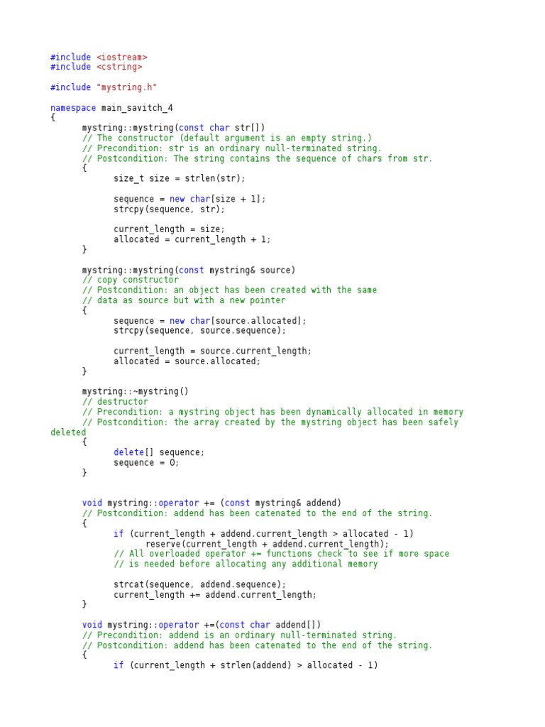 "Mystring.h": #Include #Include #Include Namespace Const Char | PDF | Constructor (Object ...