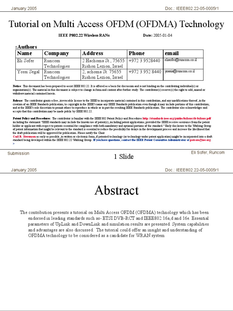 Tutorial On Multi Access OFDM (OFDMA) Technology: Name Company Address ...