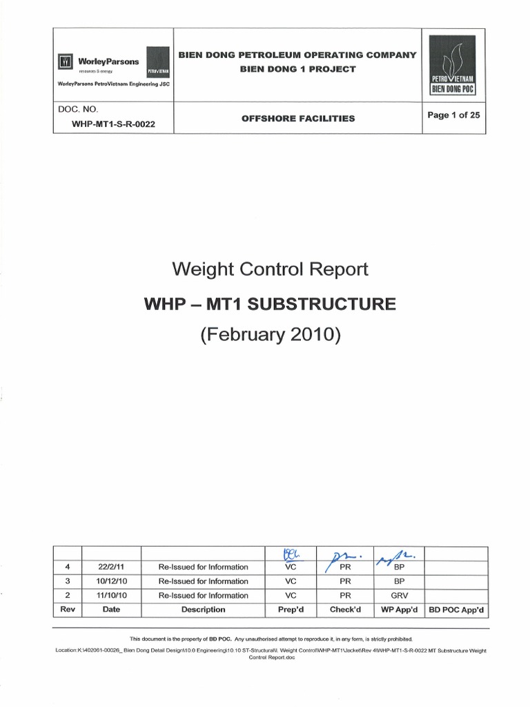 WHPMT1SR0022 - 4 WHP-MT1 Substructure Weight Control Report | PDF