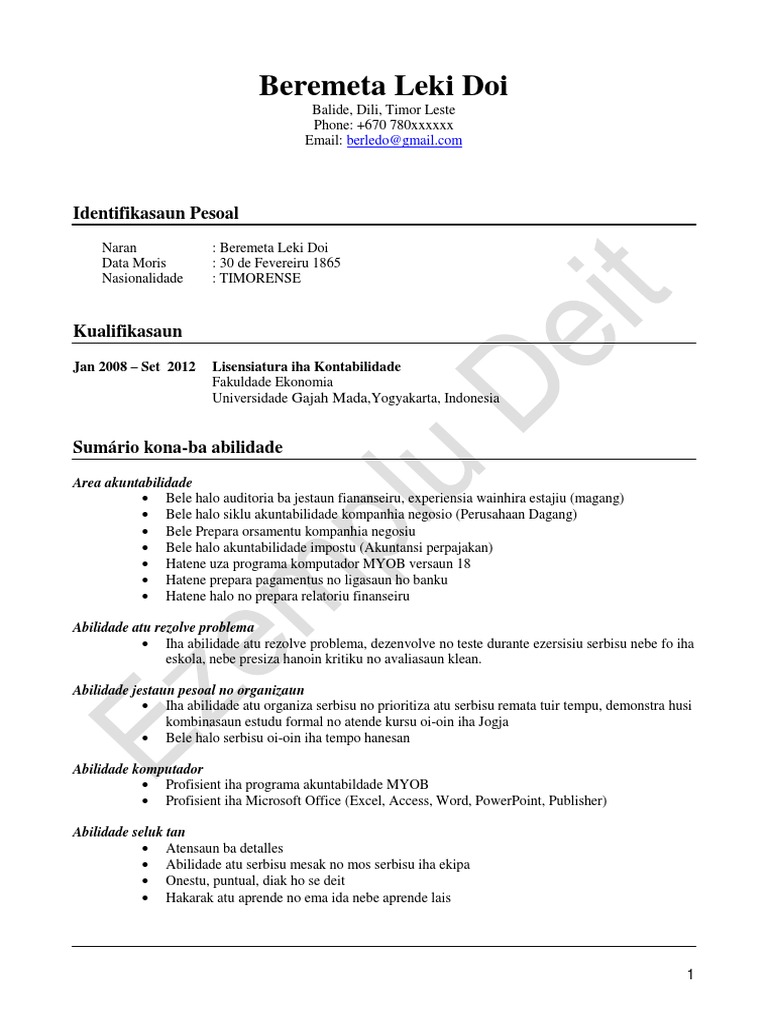 Exemplo de CV em Tetun 2024 | PDF | Microsoft | Business