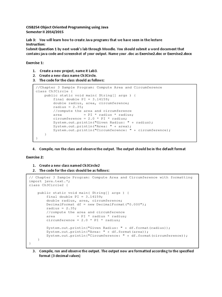 Exercise | PDF | Java (Programming Language) | Pi