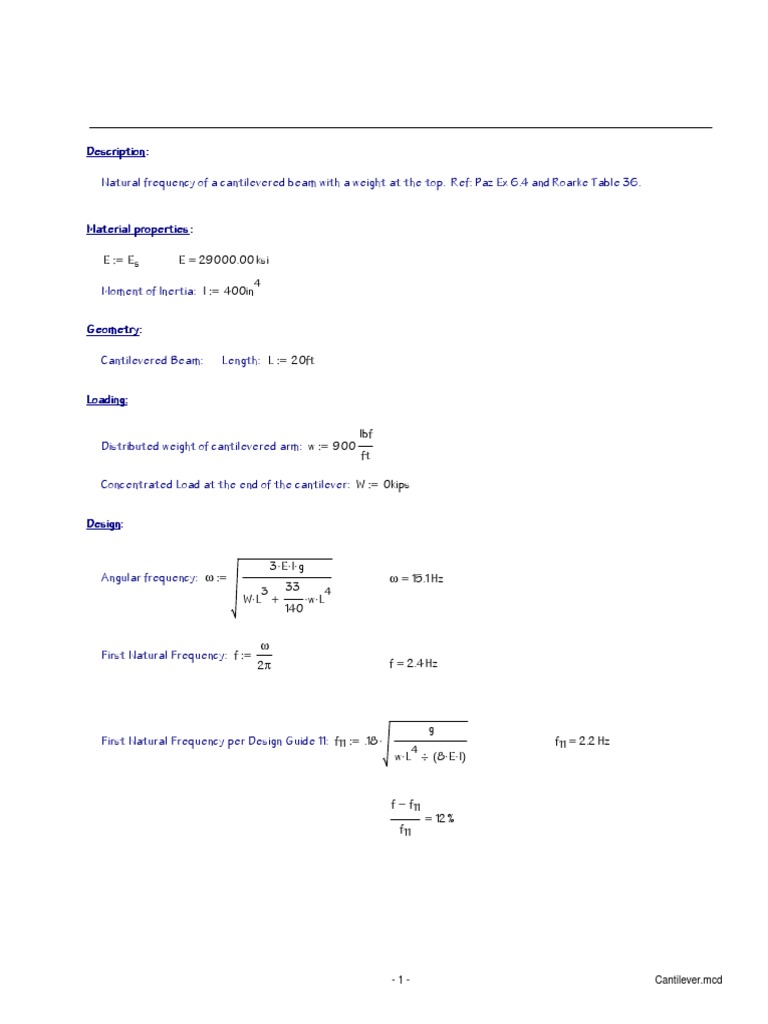 Natural frequency of a cantilevered beam