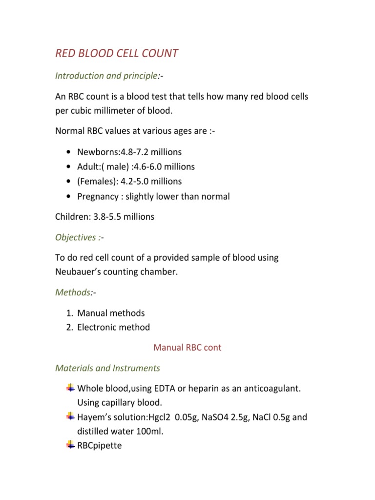 RBC COUNT TEST GUIDE | PDF | Anemia | Red Blood Cell