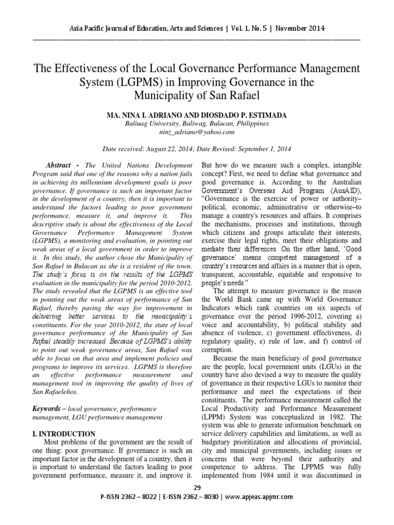 The Effectiveness of The Local Governance Performance Management System ...