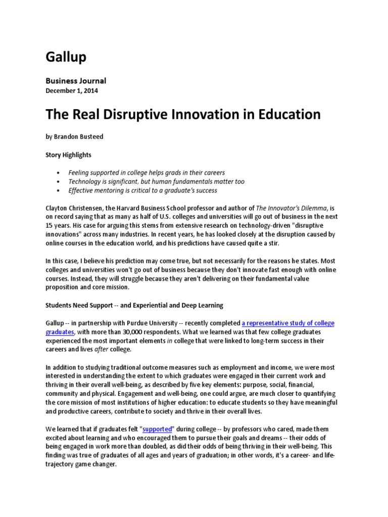 Gallup - The Real Disruptive Innovation in Education 2014 12 01 | PDF ...
