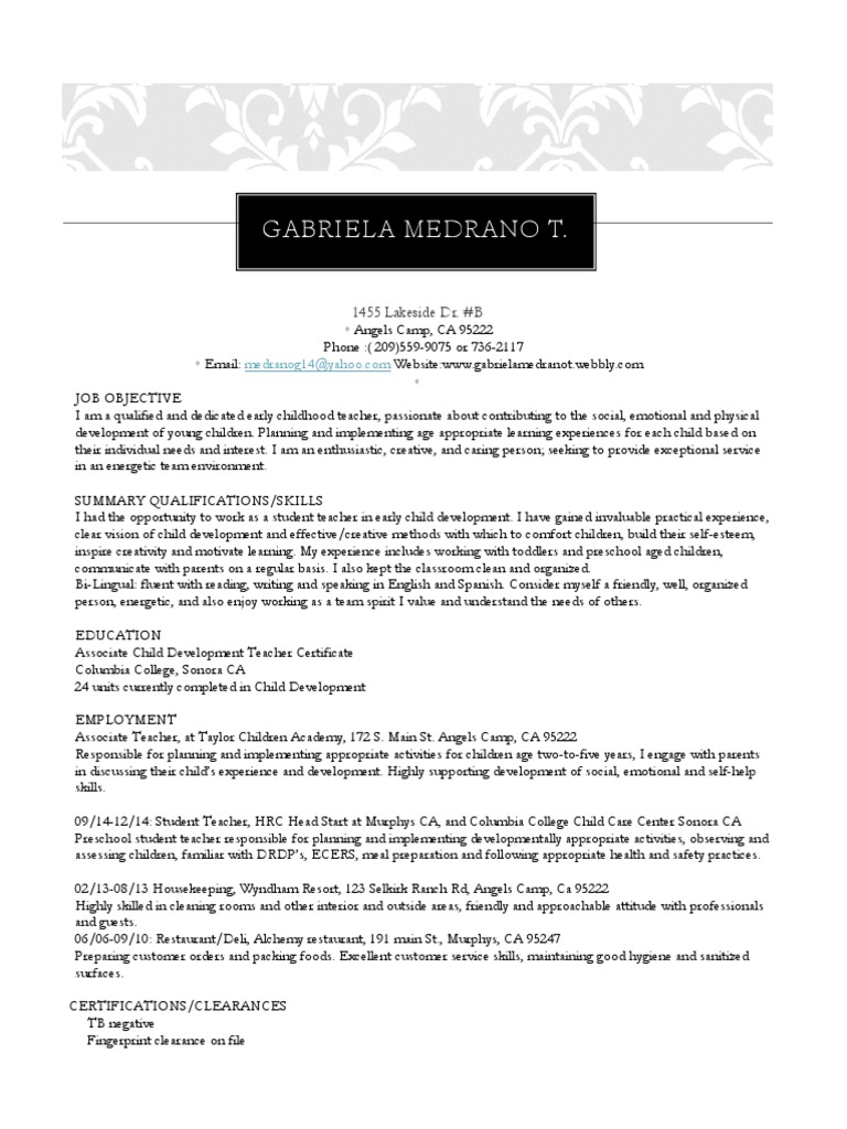 Early Childhood Teacher Resume | PDF