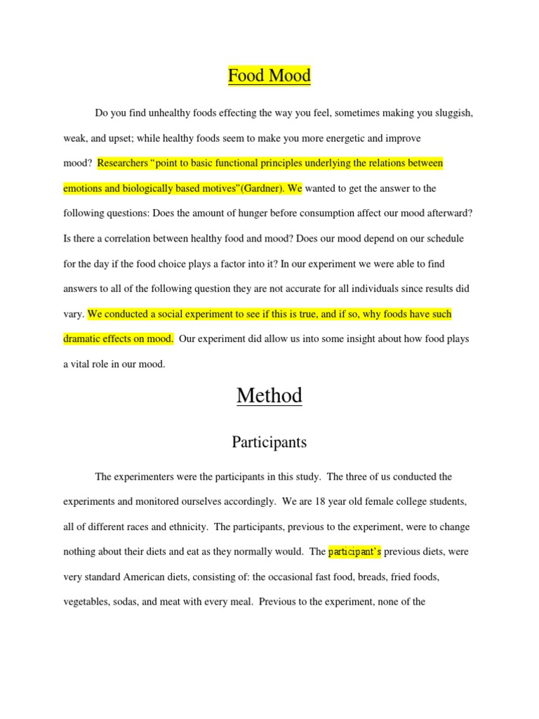 Social Experiment-Food Mood - Final Draft | PDF | Eating | Mood ...
