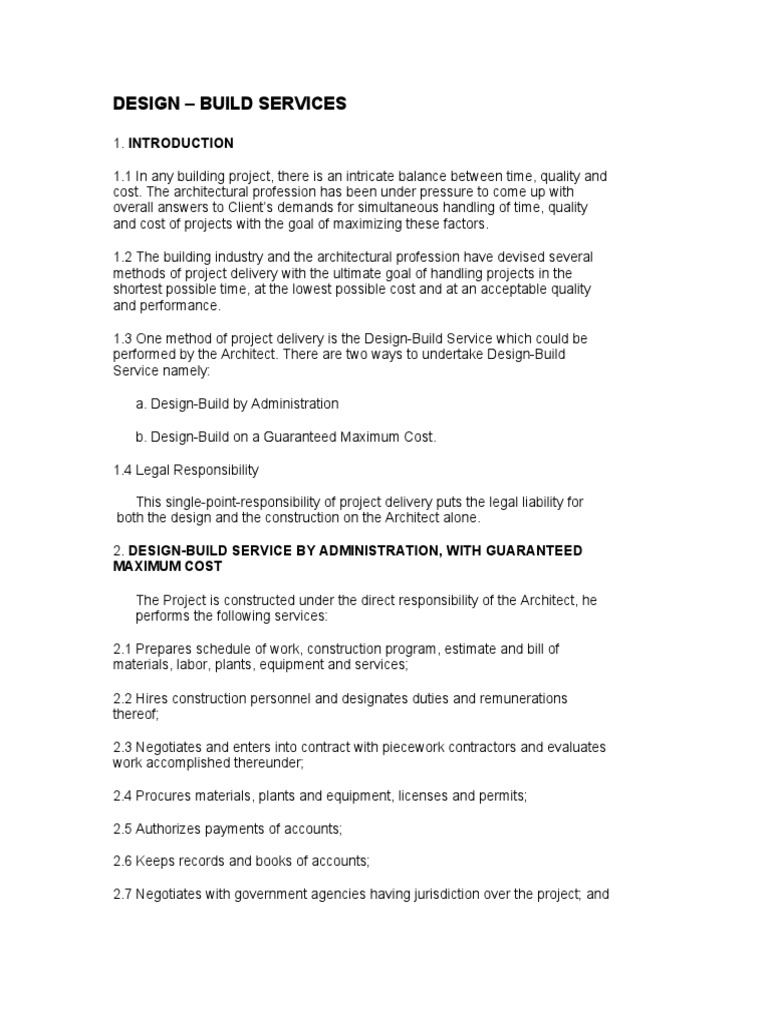 Design-Build Services Overview | PDF | Architect | Economies