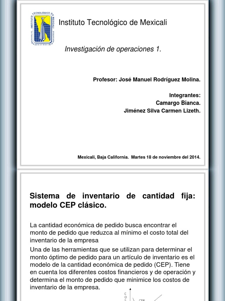 3.3 Modelo CEP Clásico - Investigacion de Operaciones 1 | Inventario | Economía