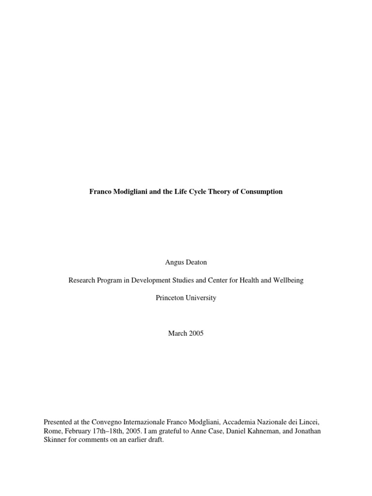 Franco Modigliani and The Life Cycle Theory of Consumption | PDF ...