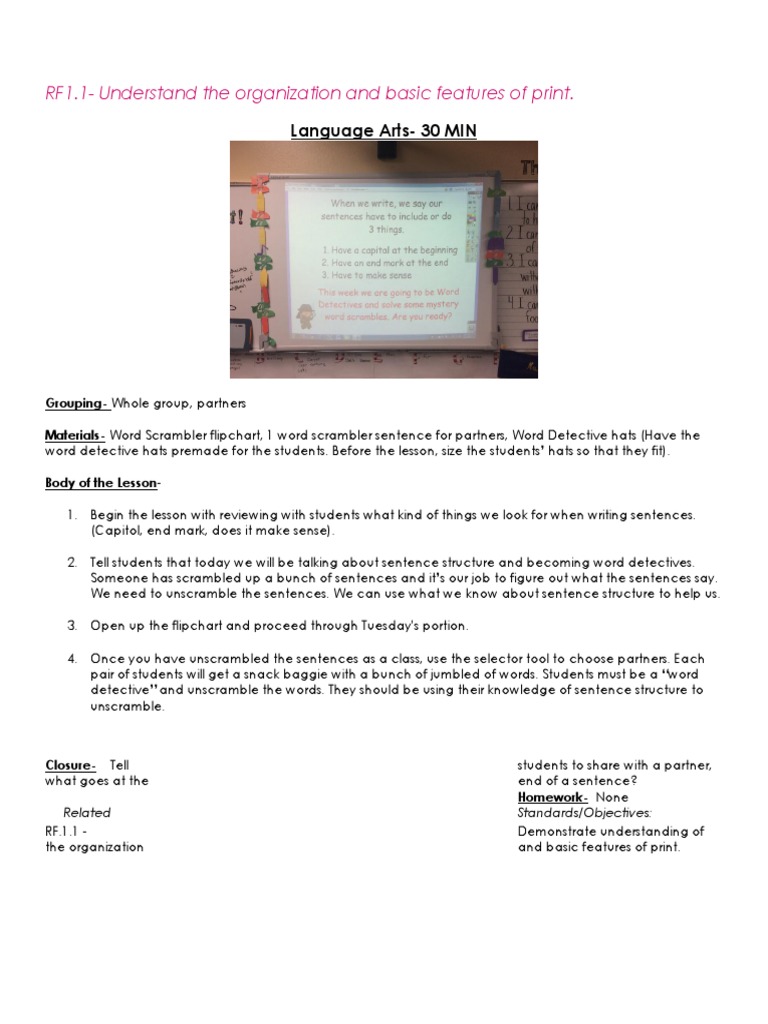 RF1.1-Understand The Organization and Basic Features of Print | PDF
