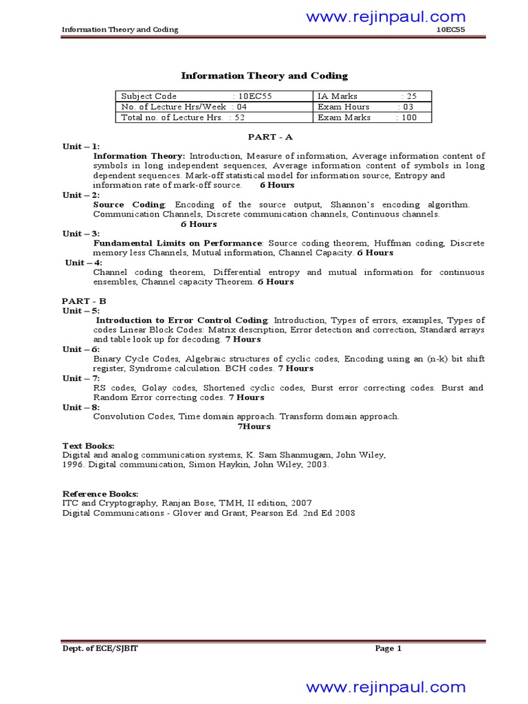 Ece-V-Information Theory & Coding (10ec55) - Notes | PDF | Code ...