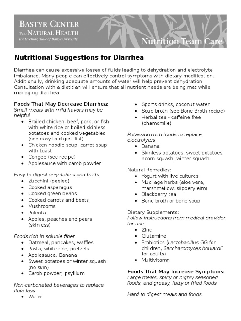 Diarrhea Clinic Handout | PDF | Drink | Foods